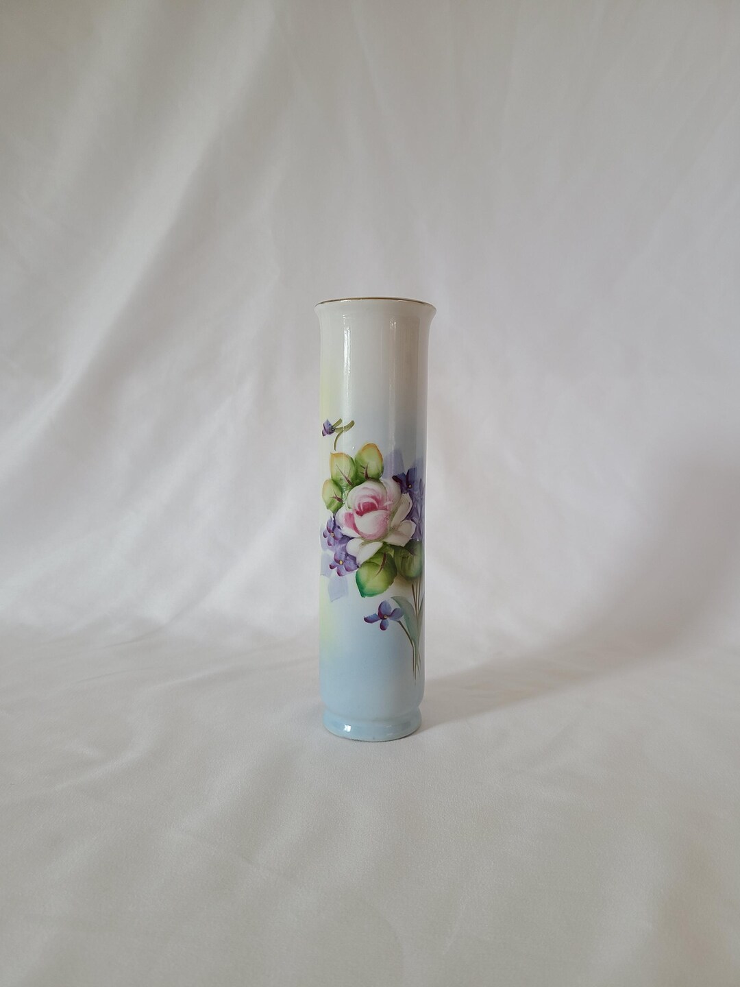 Vintage Lefton Bud Vase Hand Painted Roses and Violets 5203 Porcelain 7 ...
