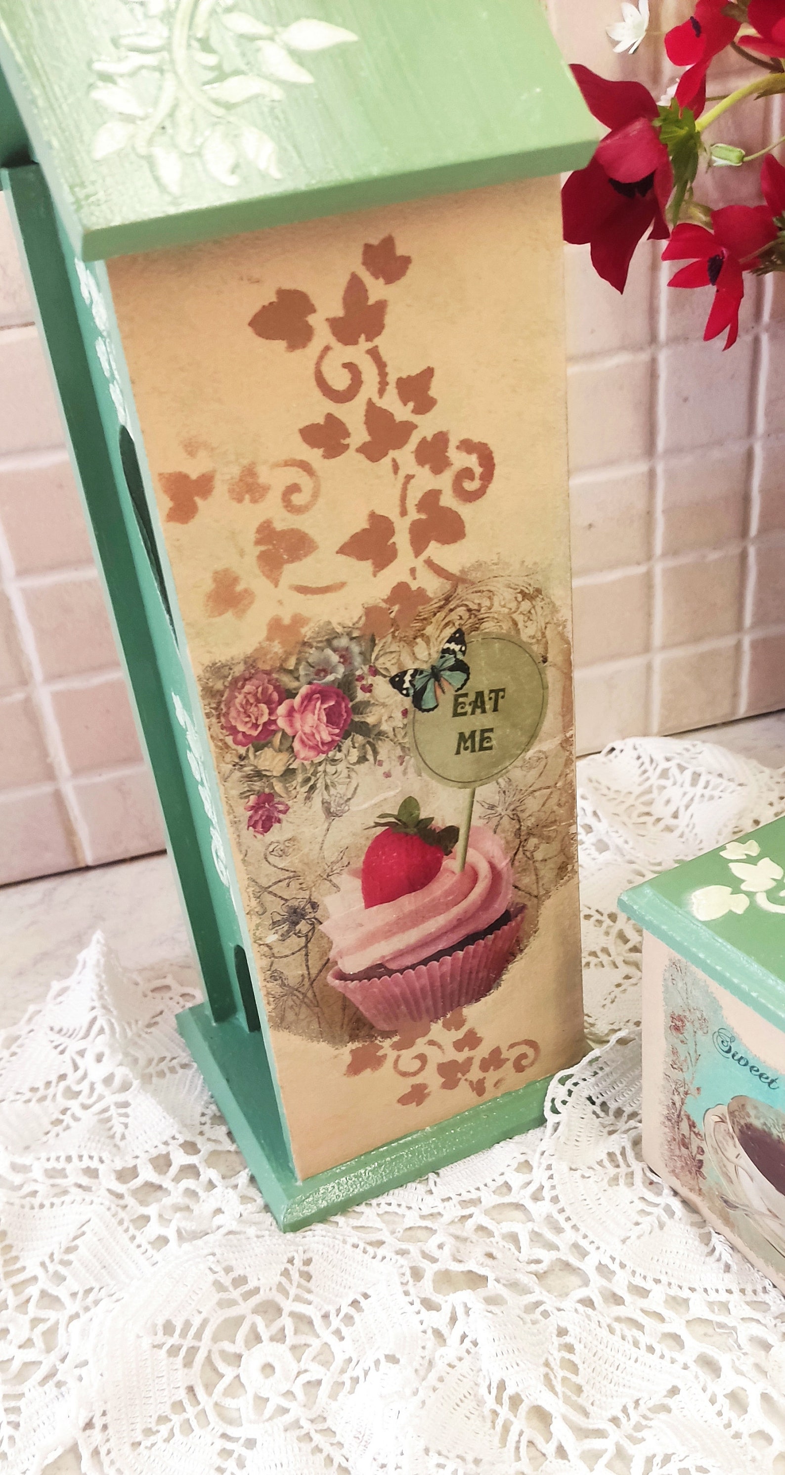 Wooden Tea House and Cookies Box Set - Handmade Decoupage Tea and Cookie Storage - Rustic ...