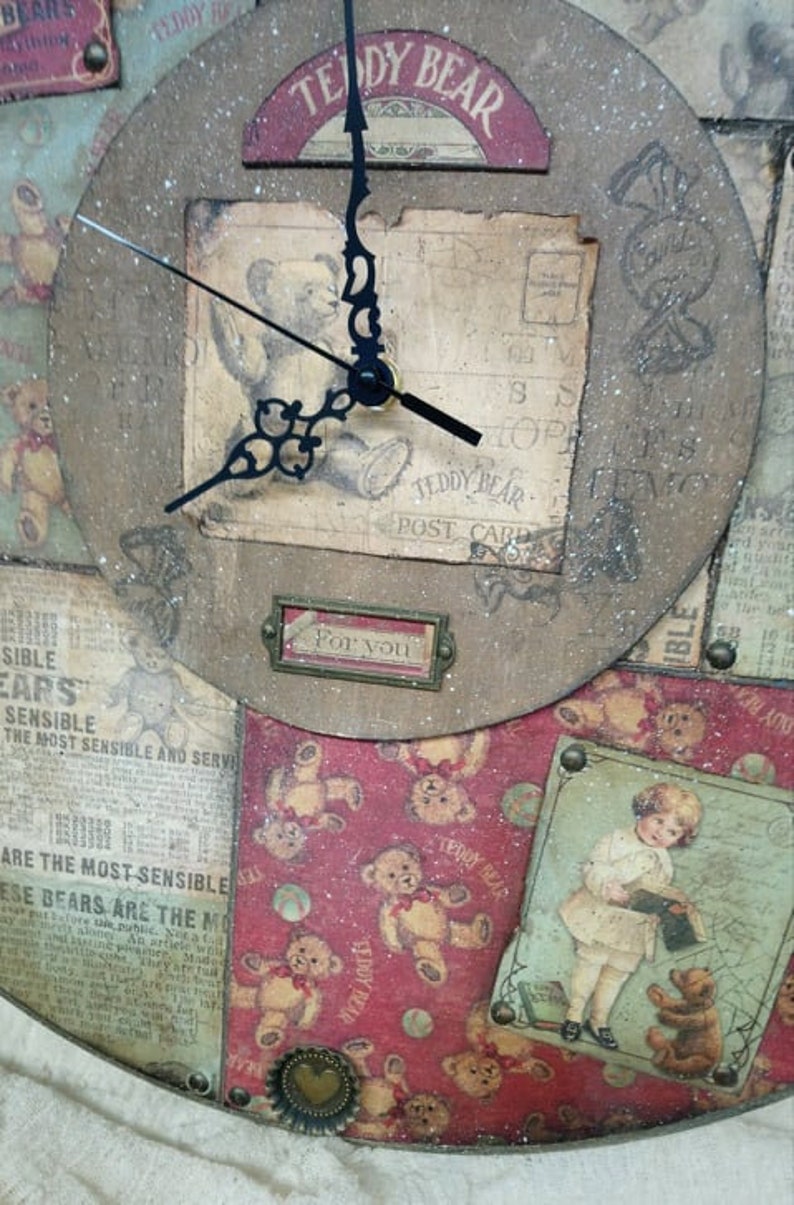 Vintage Wall Clock Large Wall Clock Wall Clock Teddy Bear - Etsy