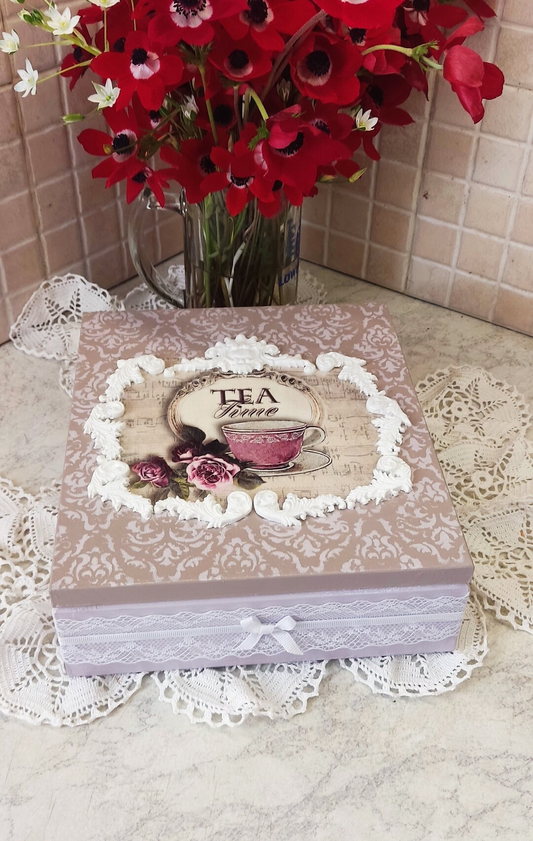 Lovely Wooden Tea Bag Storage Box Handmade Rustic Tea Organizer Unique ...