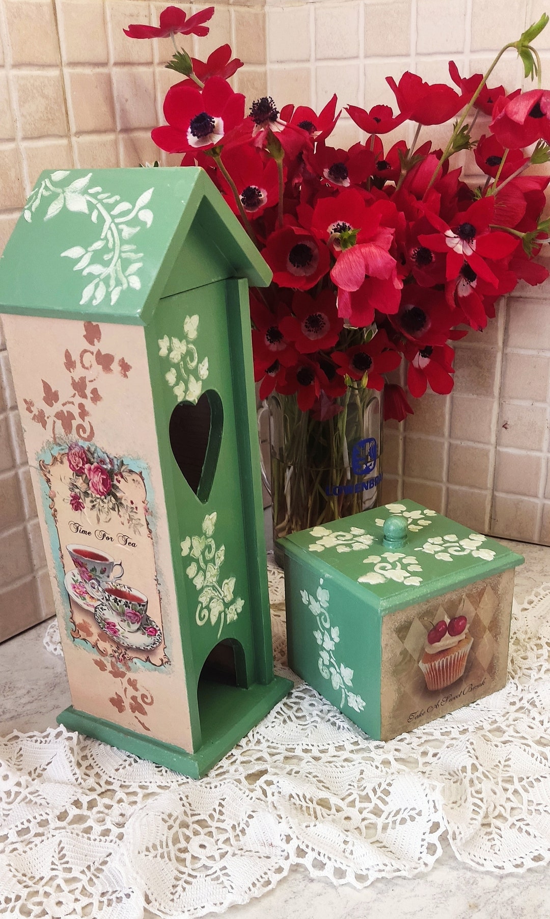 Wooden Tea House and Cookies Box Set - Handmade Decoupage Tea and ...