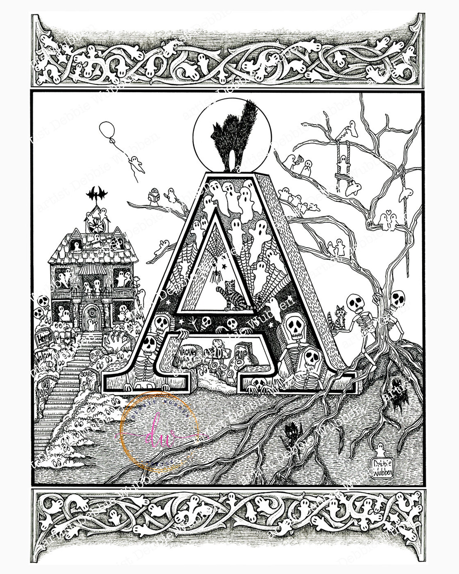 A Haunted Alphabet, Letter A Print, Goth Initial, Ghost Monogram ...
