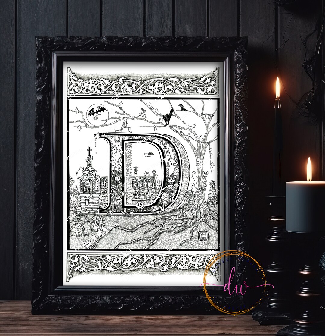 A Haunted Alphabet, Letter D Print, Goth Initial, Ghost Monogram ...