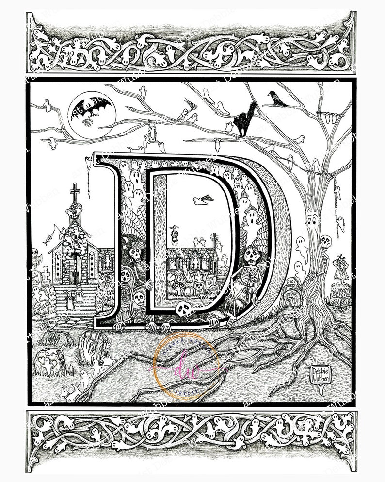 A Haunted Alphabet, Letter D Print, Goth Initial, Ghost Monogram ...