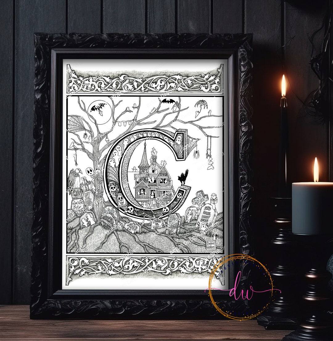 A Haunted Alphabet, Letter C Print, Goth Initial, Ghost Monogram ...