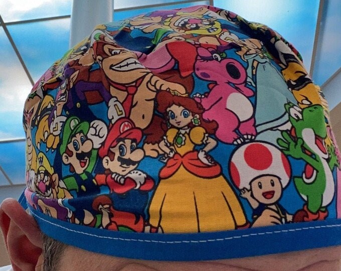 Super Mario and Friends With Red and White Dot Pixie Scrub Cap - Etsy