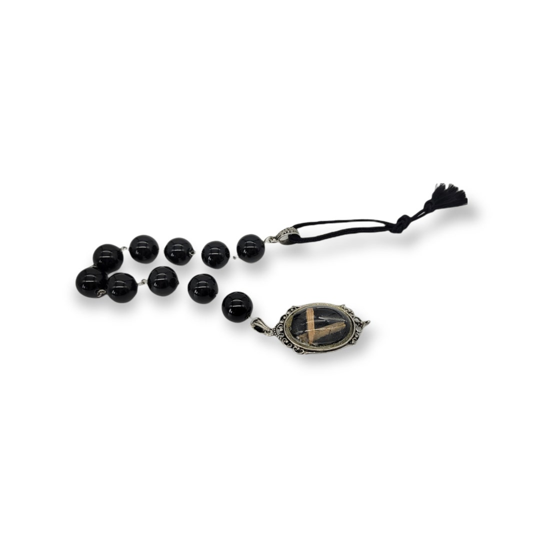Cross Relic on Black Onyx Chaplet Paternoster Rosary Pendant 2 - Etsy