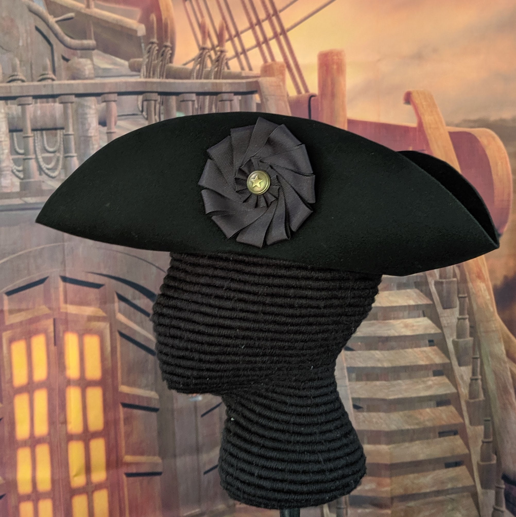 Black Cockade Laced Tricorn Cocked Hat Colonial Tricorne | Etsy