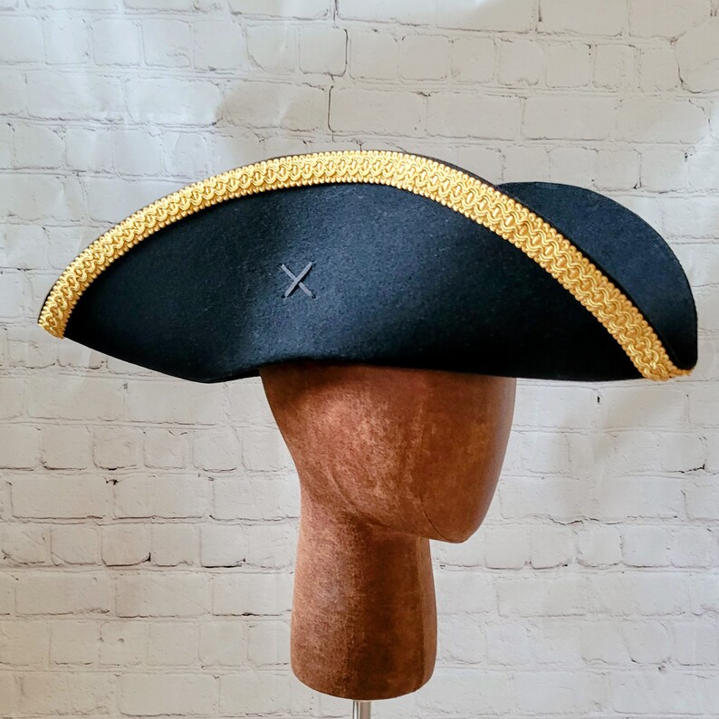 Gold Trimmed Tricorn Cockade Hat Colonial Tricorne | Etsy