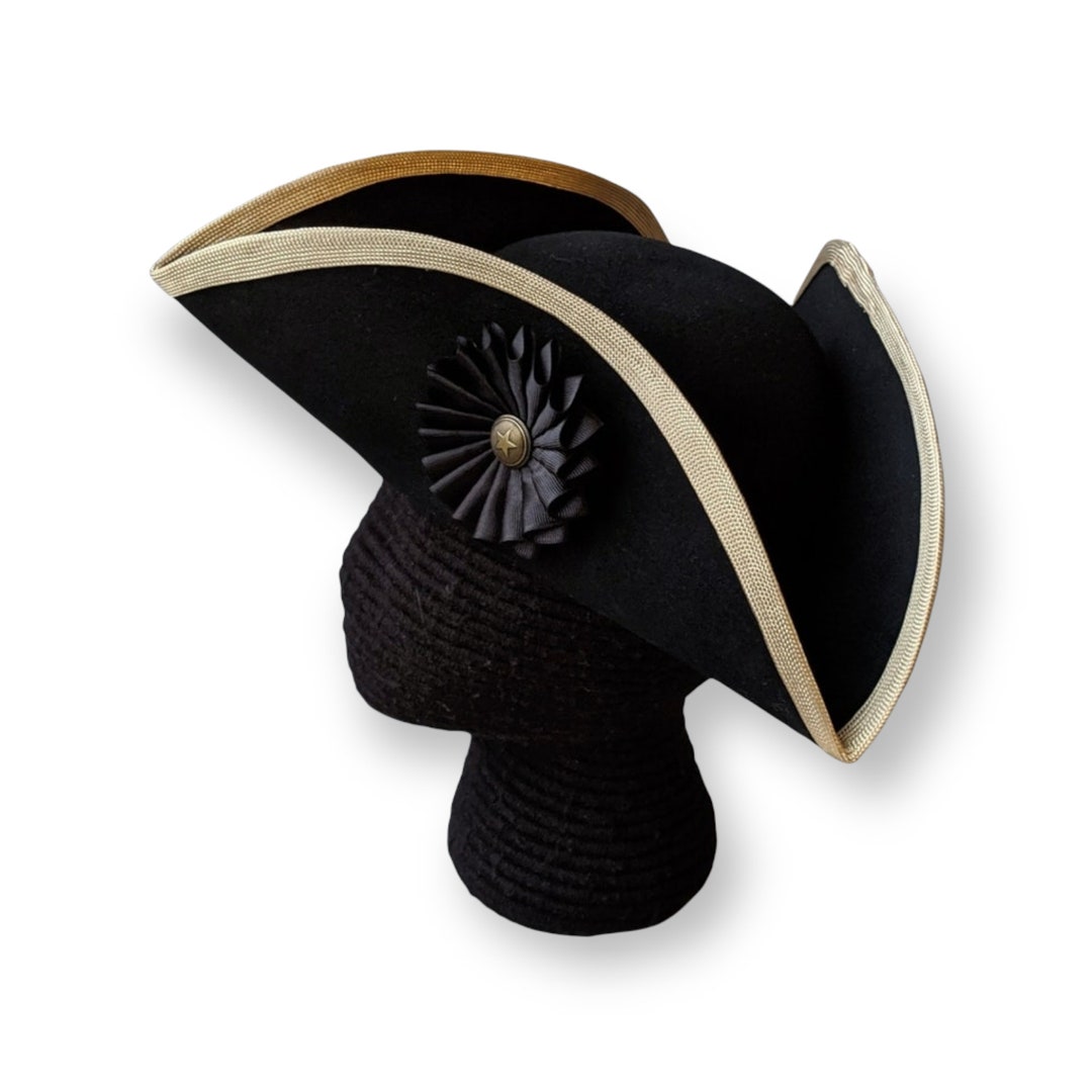 Edge Trimmed Tricorn - Gold Edging - Black Cockade - Colonial Tricorn ...