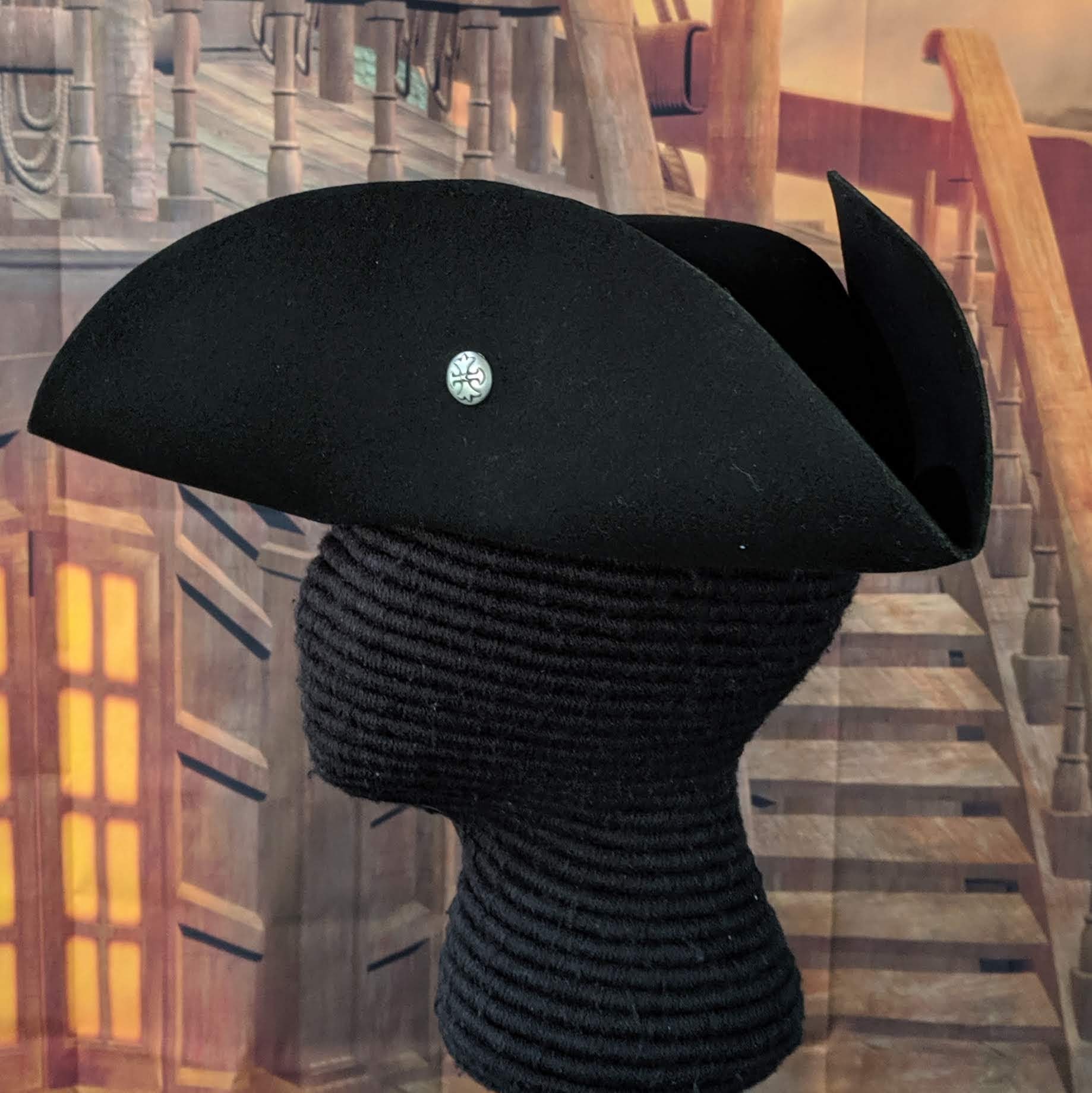 Buttoned Black Felt Tricorn Cocked Hat Colonial America | Etsy