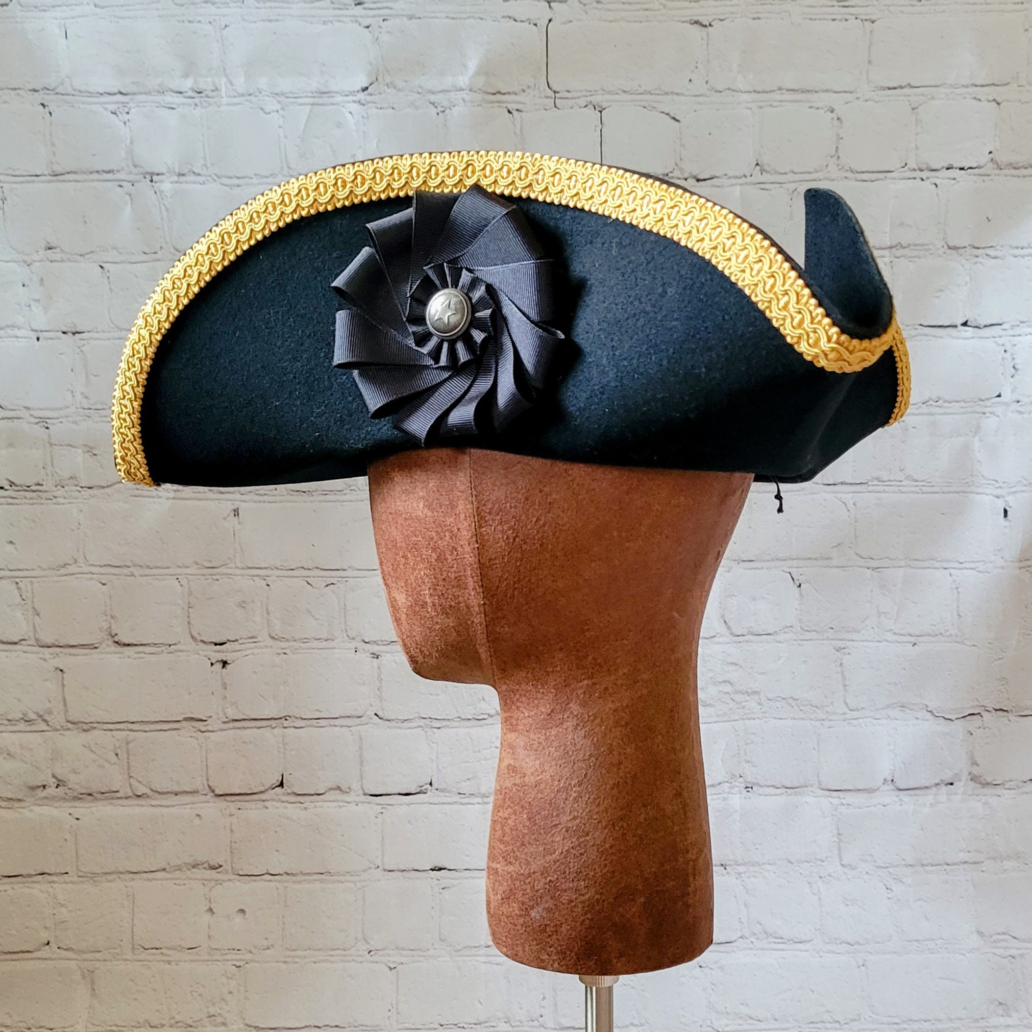 Gold Trimmed Tricorn Cockade Hat Colonial Tricorne | Etsy