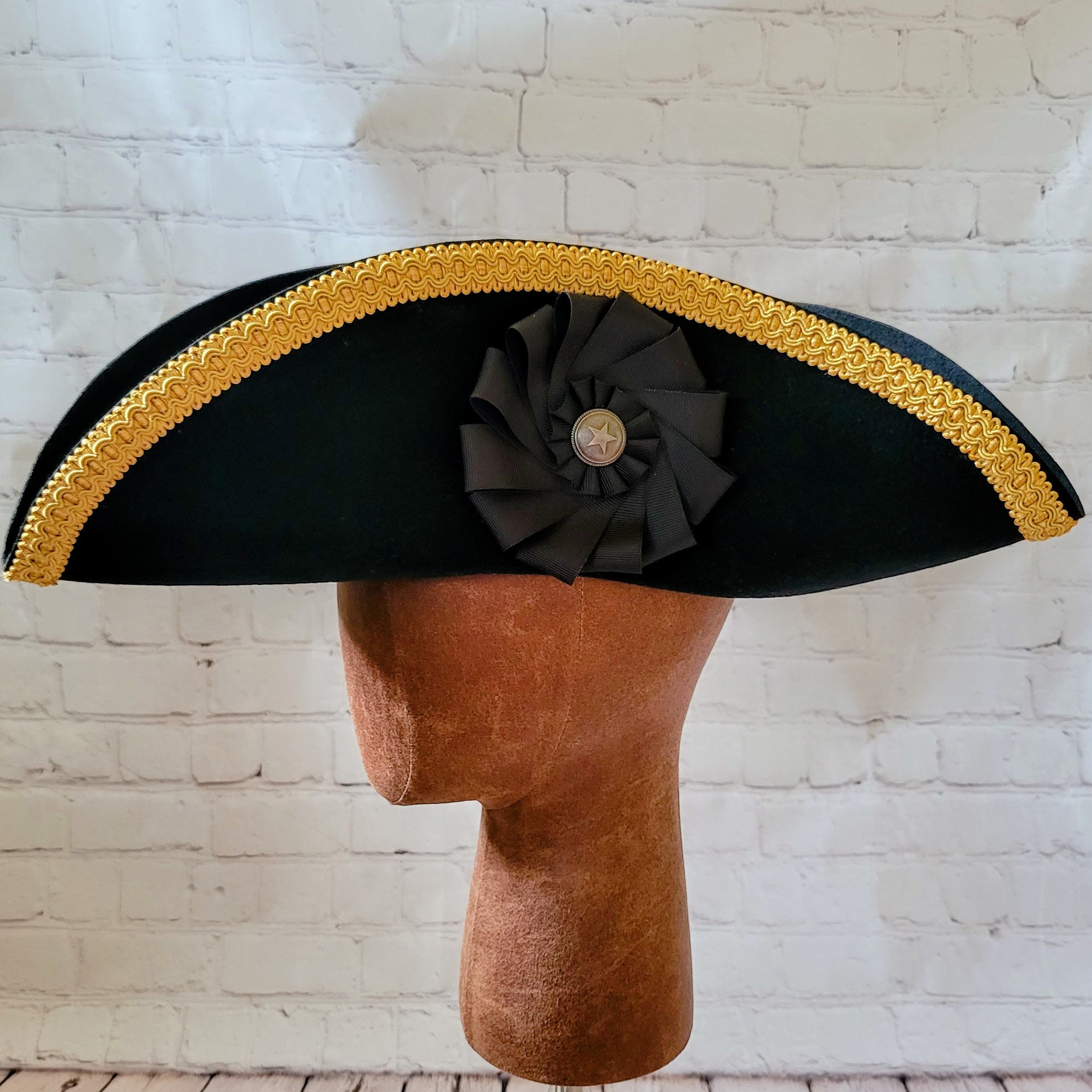 Gold Trimmed Tricorn Cockade Hat Colonial Tricorne | Etsy