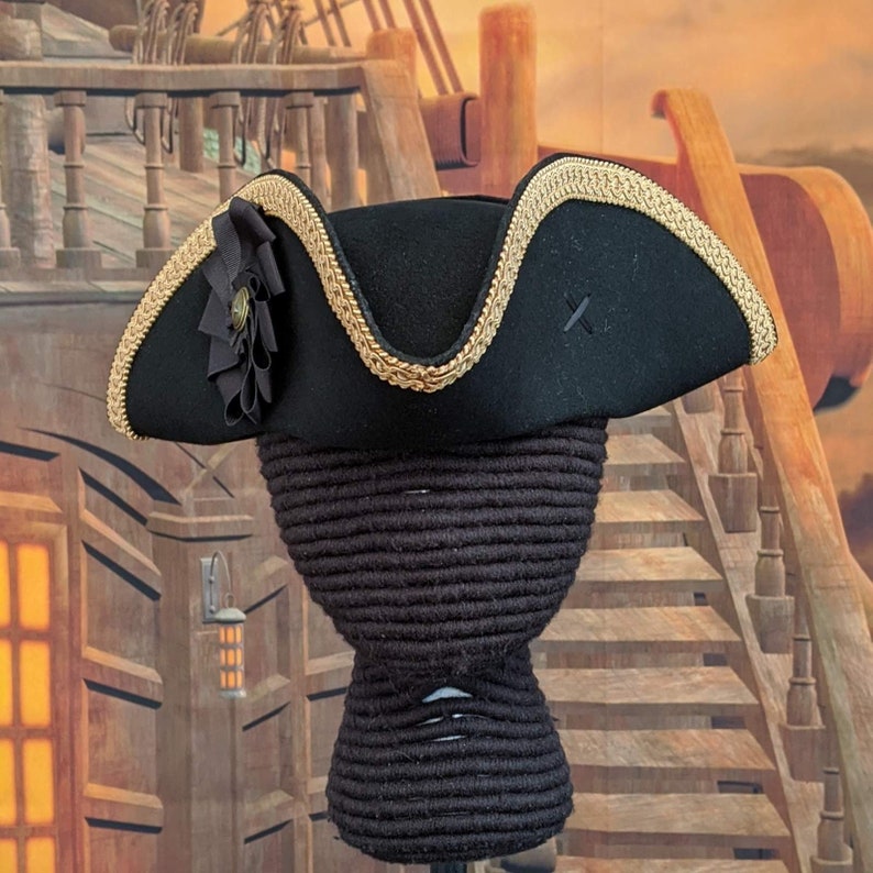 Gold Trimmed Tricorn Cockade Hat Colonial Tricorne | Etsy