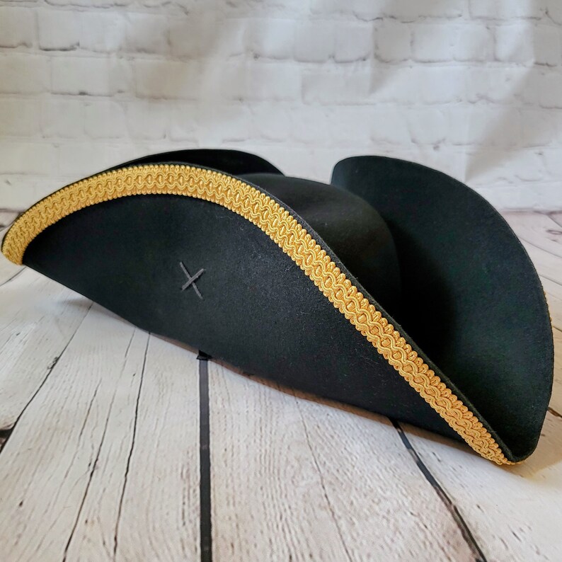 Gold Trimmed Tricorn Cockade Hat Colonial Tricorne | Etsy