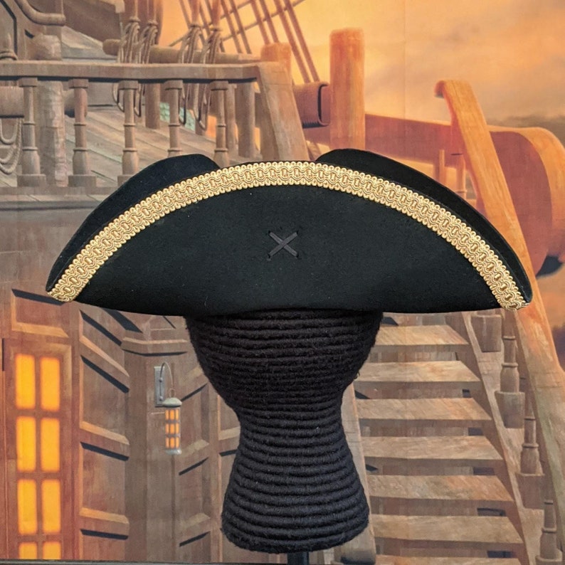 Gold Trimmed Tricorn Cockade Hat Colonial Tricorne | Etsy