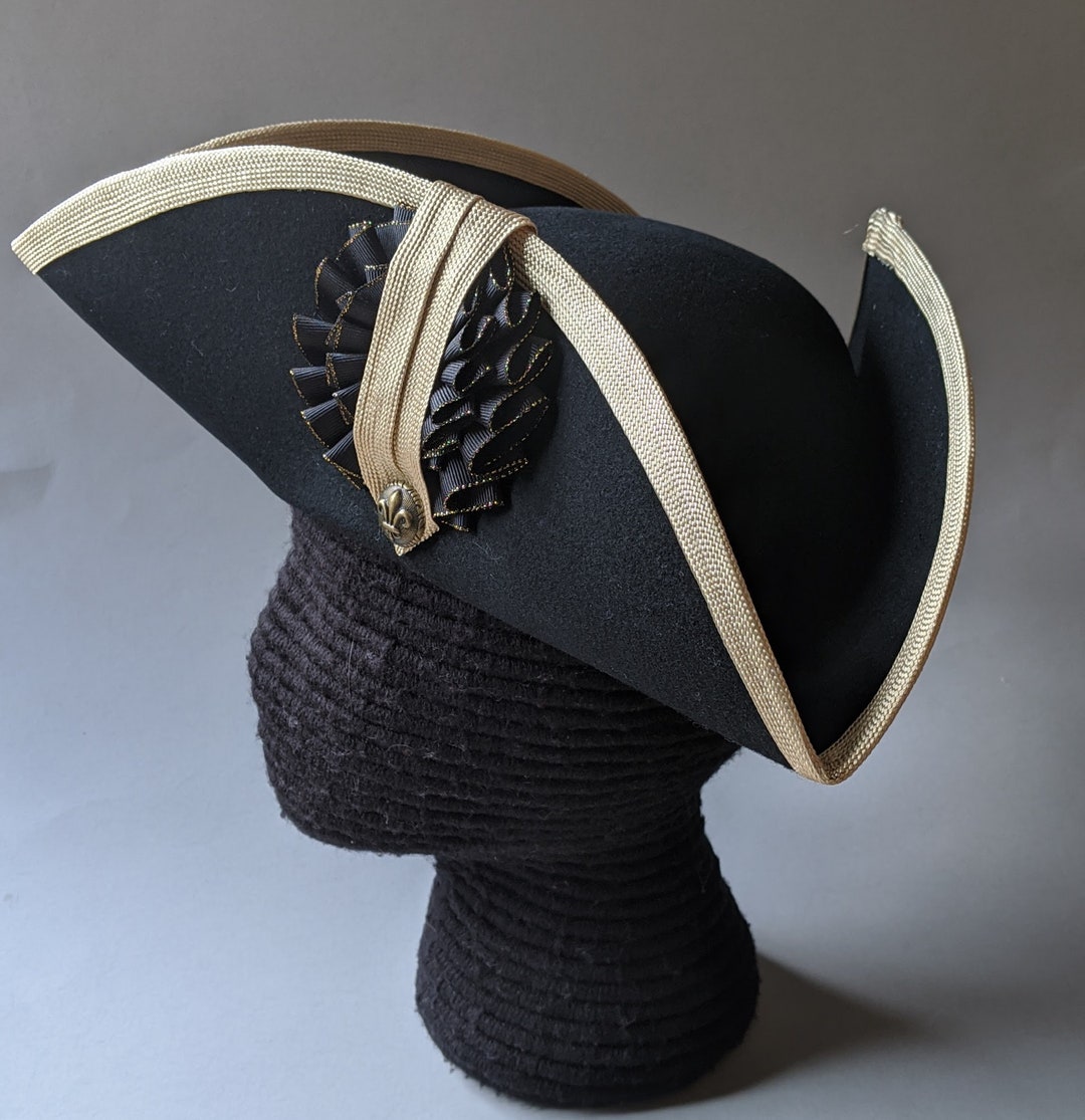 Edge Trimmed Tricorn - Gold Edging - Black and Gold Double Cockade ...