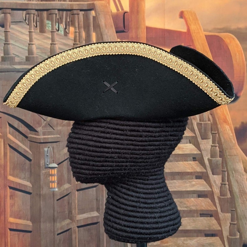 Gold Trimmed Tricorn Cockade Hat Colonial Tricorne | Etsy