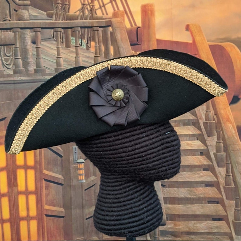 Gold Trimmed Tricorn Cockade Hat Colonial Tricorne | Etsy