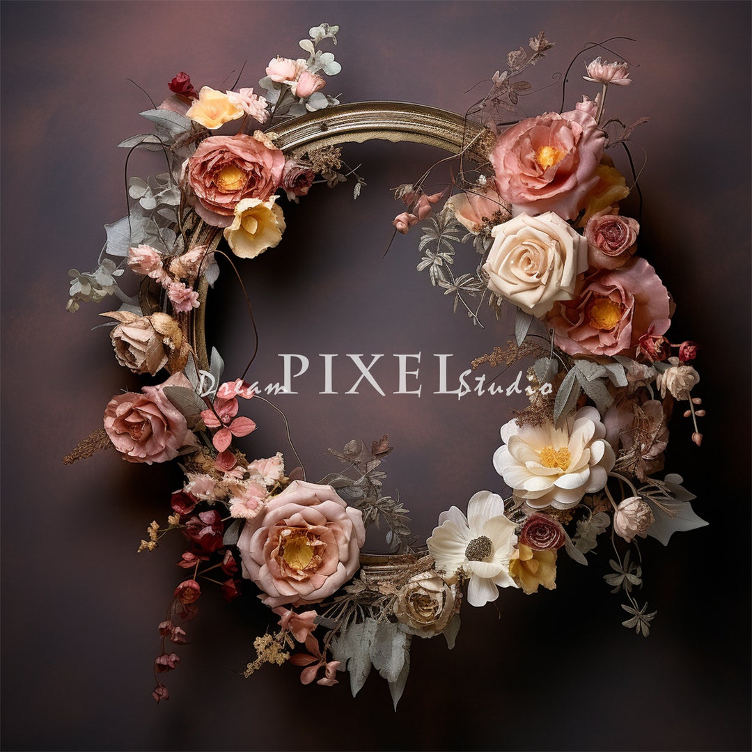 Golden Floral Ring, 300 Dpi, 6000x6000, Digital Backdrop, Floral Ring ...