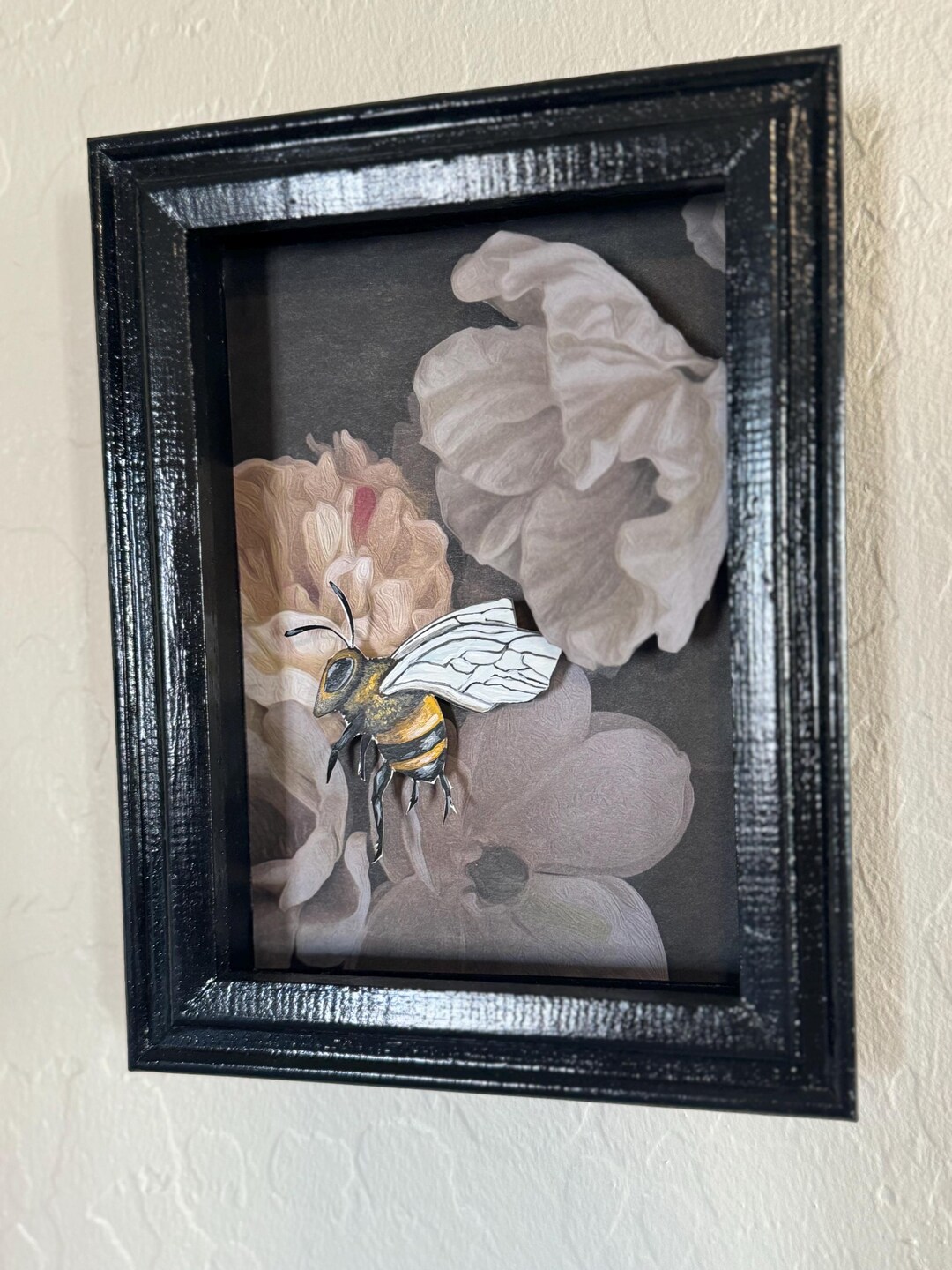 3 Dimensional Hand Painted Shadow Box With Original Hand Painted Bee ...