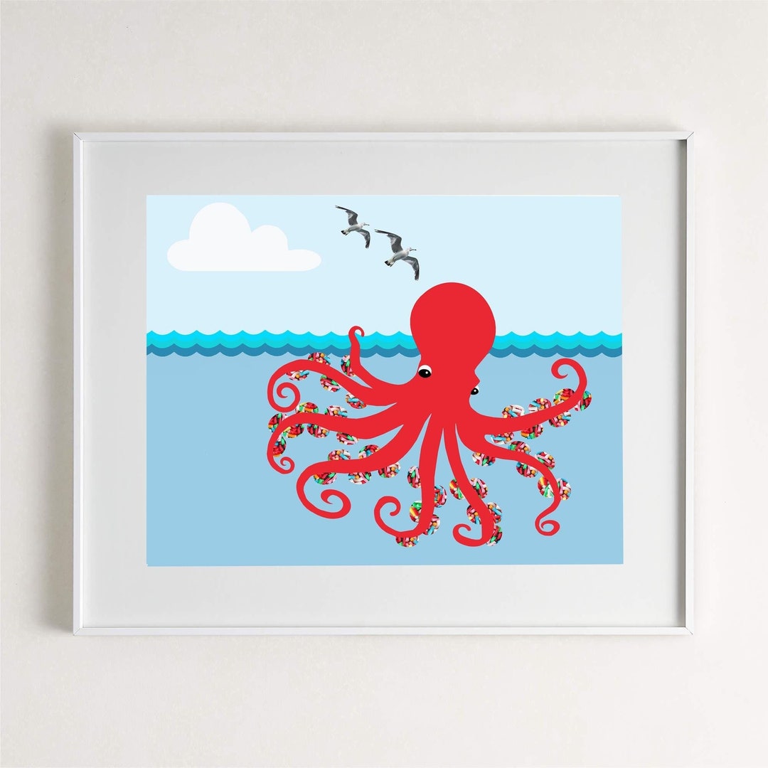 Octopus Art Print, Kids Octopus Art, Octopus Wall Art, Octopus ...