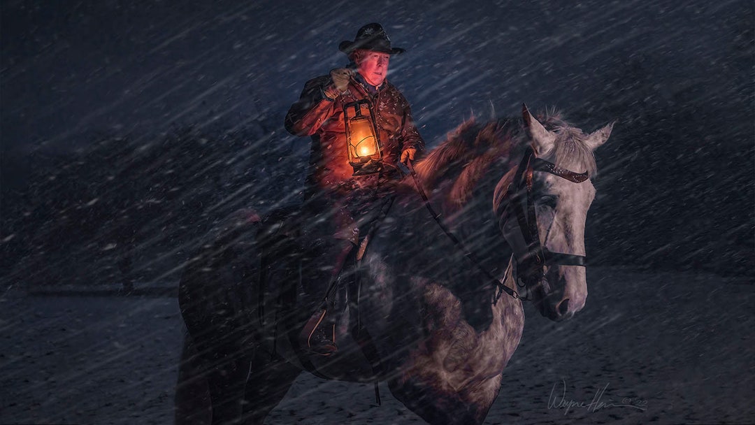 Winter Cowboy Night Ride Photo | Samsung Frame TV Photo | 4K Fine Art ...