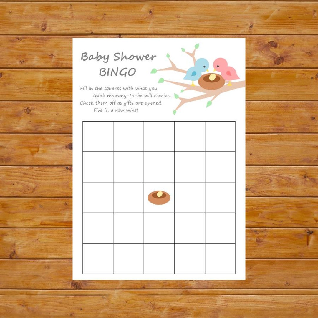 Bird Nest Baby Shower Bingo Game, Bird Nest Baby Shower Game Card, Bird ...