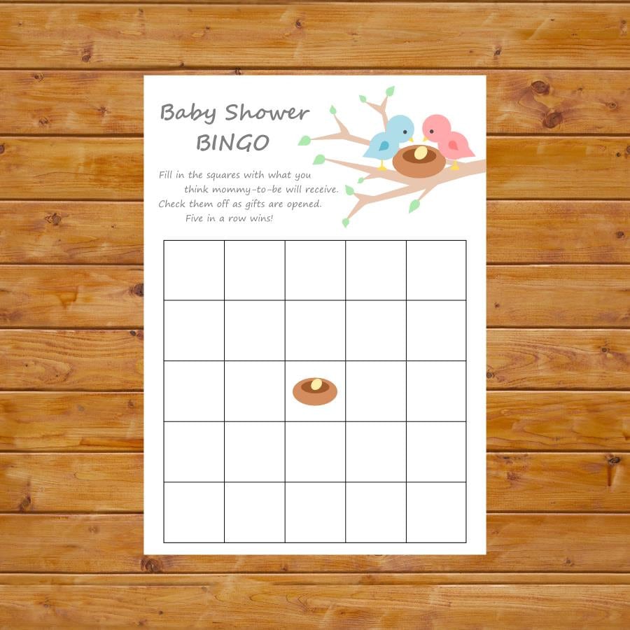 Bird Nest Baby Shower Bingo Game, Bird Nest Baby Shower Game Card, Bird ...
