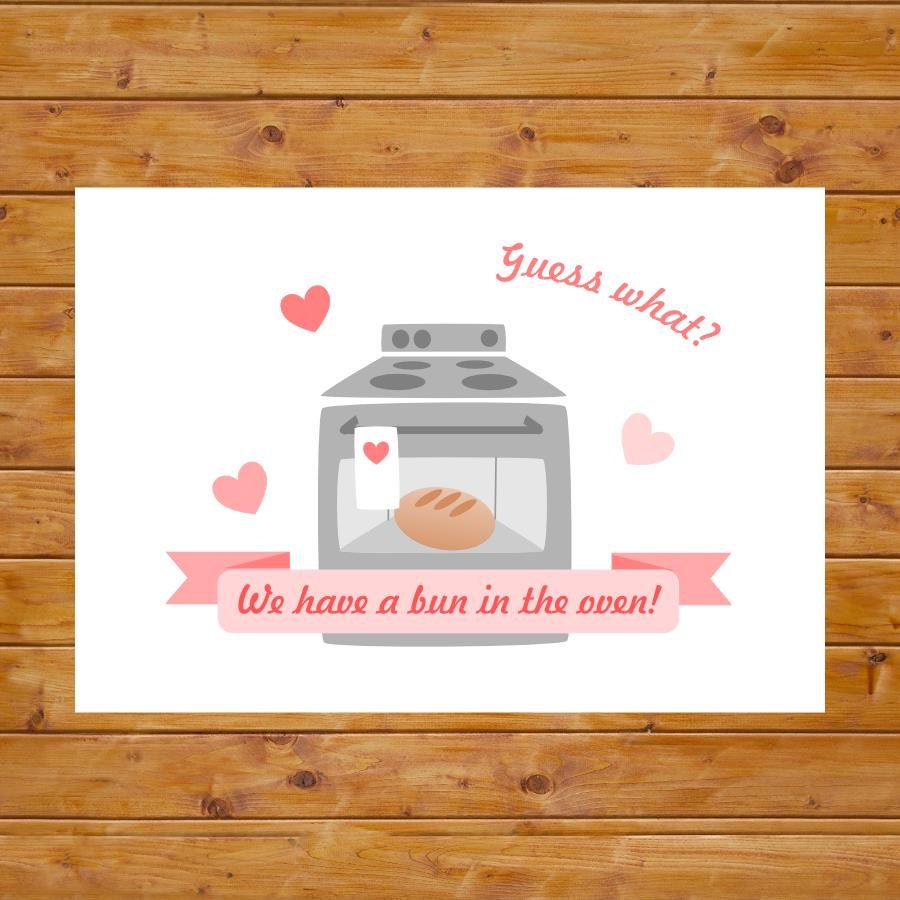 Bun in the Oven Pregnancy Announcement Card - Pregnancy Reveal Card ...