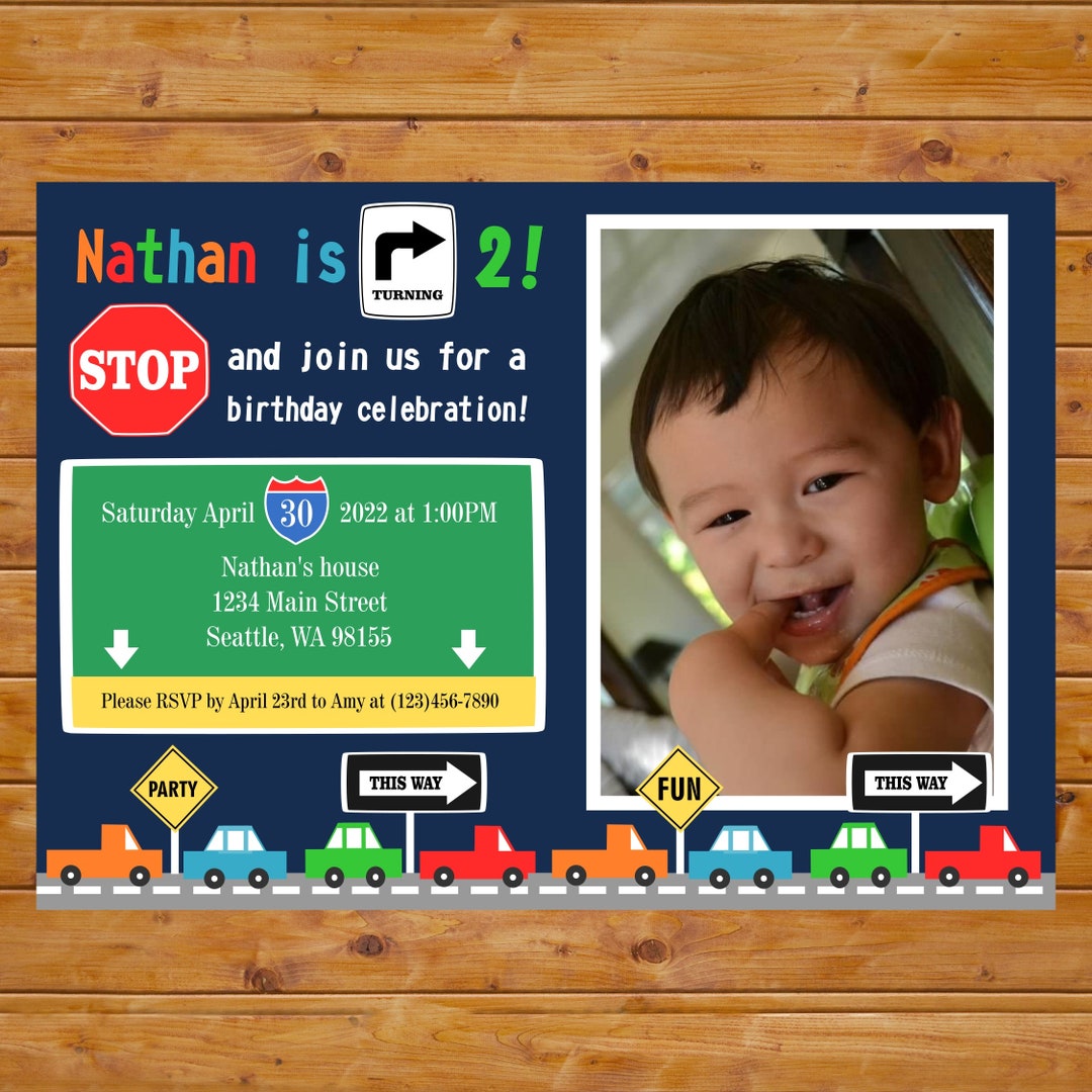 Cars and Trucks Birthday Invitation Boy - Road Sign Birthday Party ...