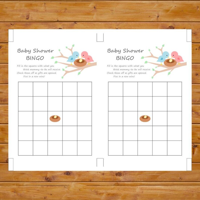 Bird Nest Baby Shower Bingo Game, Bird Nest Baby Shower Game Card, Bird ...
