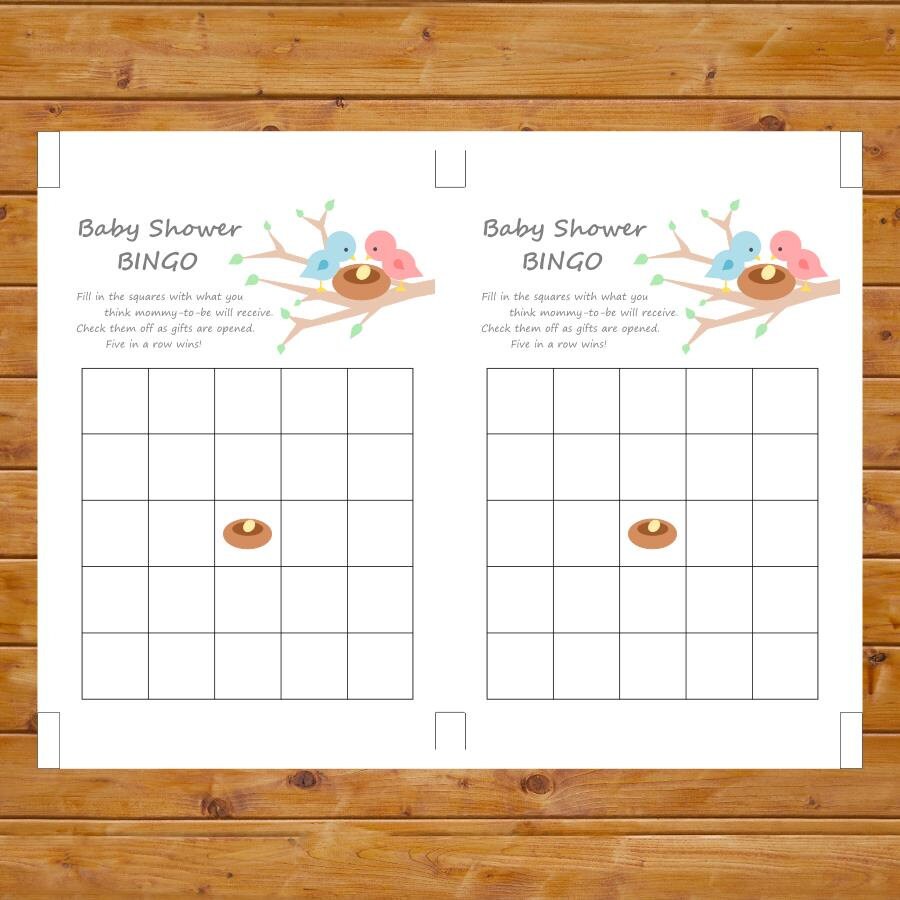 Bird Nest Baby Shower Bingo Game, Bird Nest Baby Shower Game Card, Bird ...