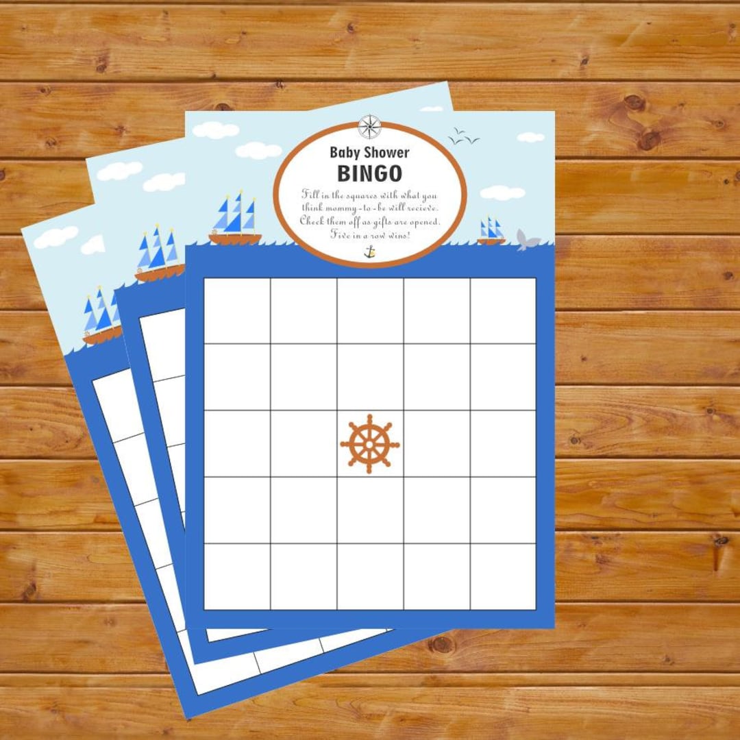 Nautical Baby Shower Bingo Cards, Nautical Baby Shower Game - Ahoy It's ...