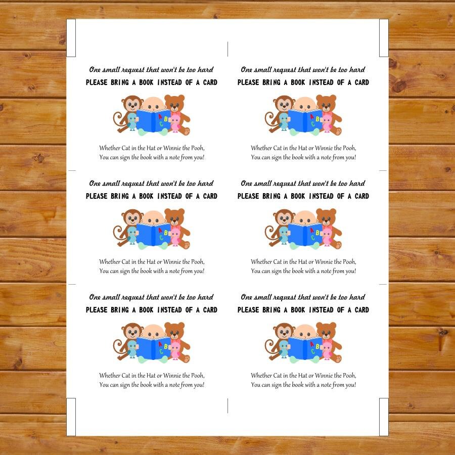 Bring a Book Baby Shower Insert - Bring a Book Instead of a Card - Book ...