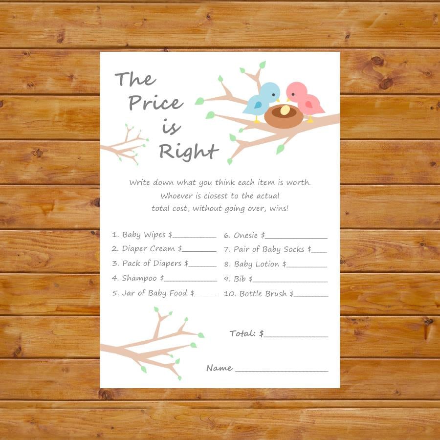 Bird Baby Shower Game Package, Price is Right, Bingo, Wishes for Baby ...