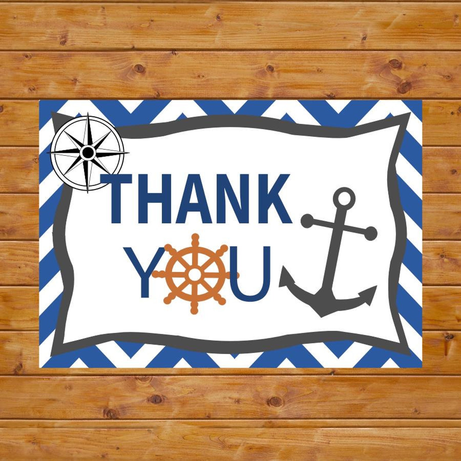 Nautical Thank You Card - Nautical Baby Shower, Nautical Birthday Party ...