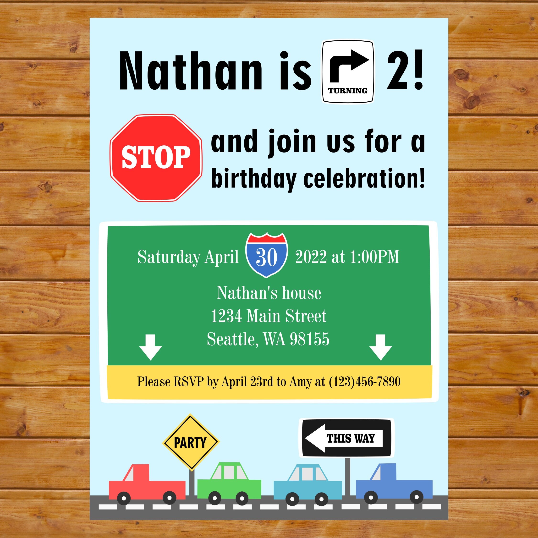 Road Sign Birthday Invitation - Car Birthday Invitation - Traffic Signs ...