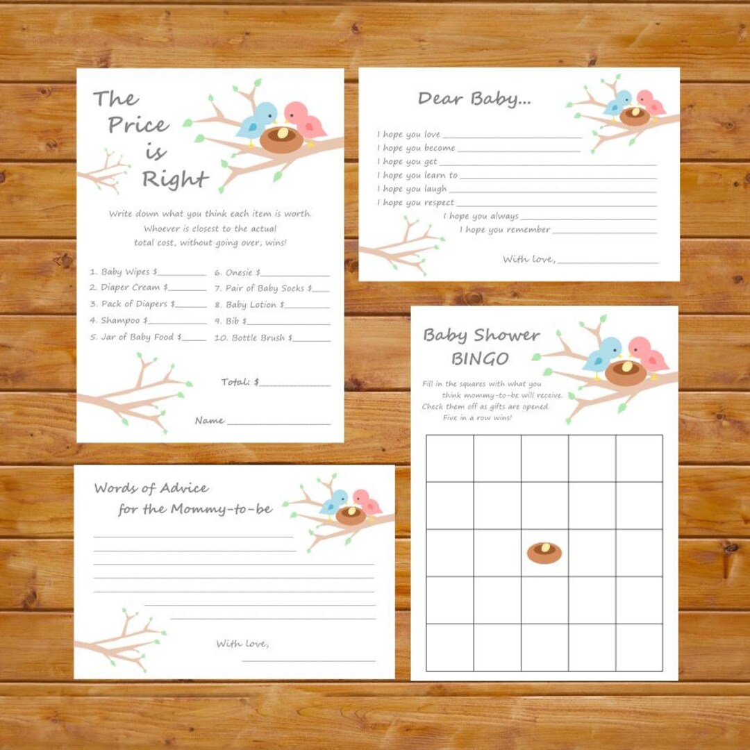 Bird Baby Shower Game Package, Price is Right, Bingo, Wishes for Baby ...