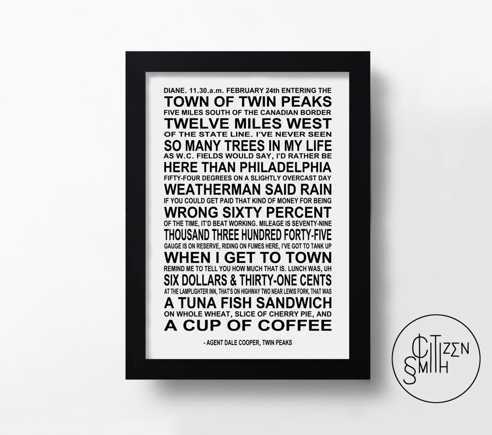 TWIN PEAKS - Special Agent Dale Cooper Quote - David Lynch - Entering ...