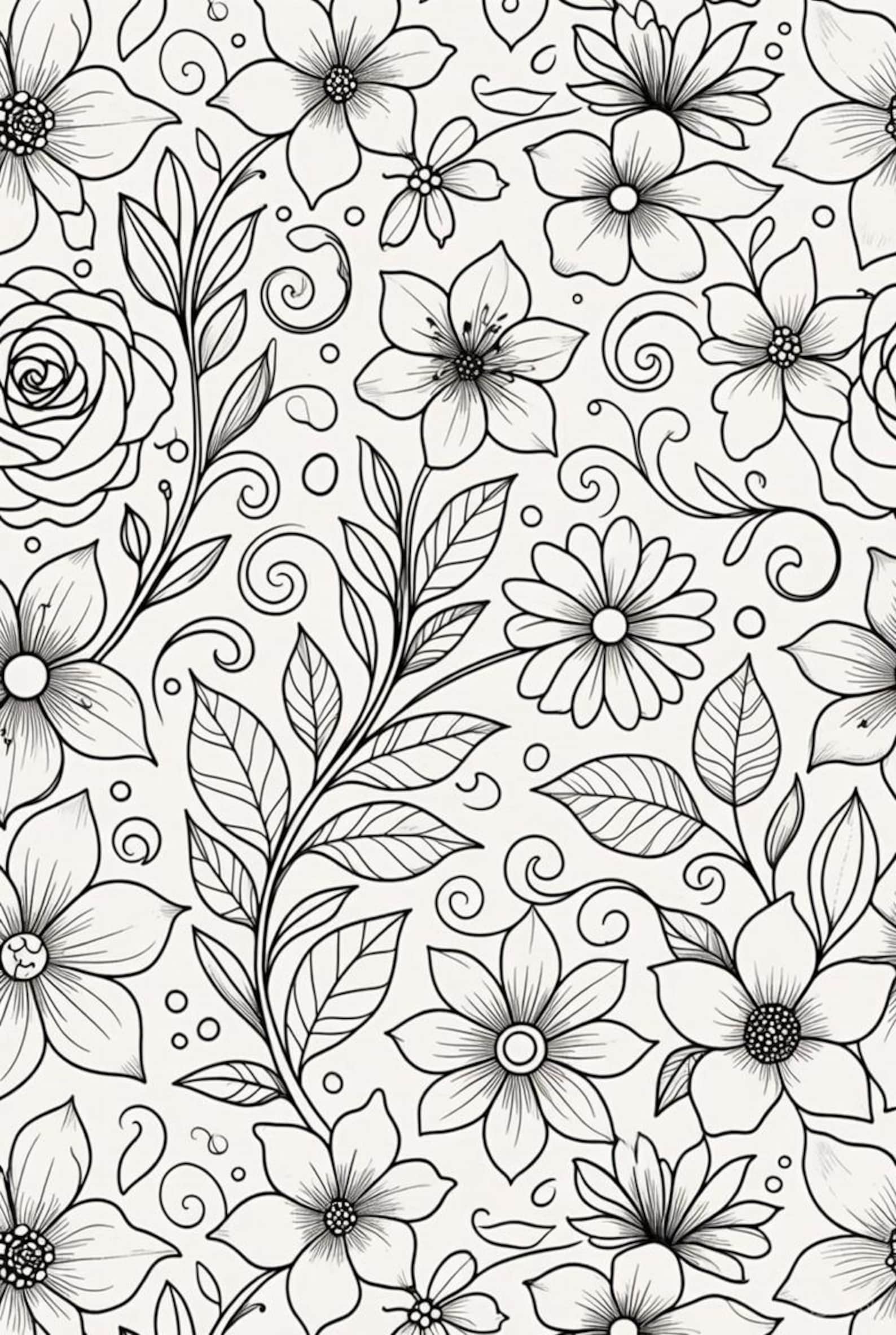 Intricate Floral Coloring Collection • 5 Flower Sketches • Printable ...