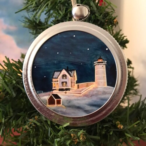 Lighthouse Winter Christmas Scene Ornament-wood Laser Cut - Etsy