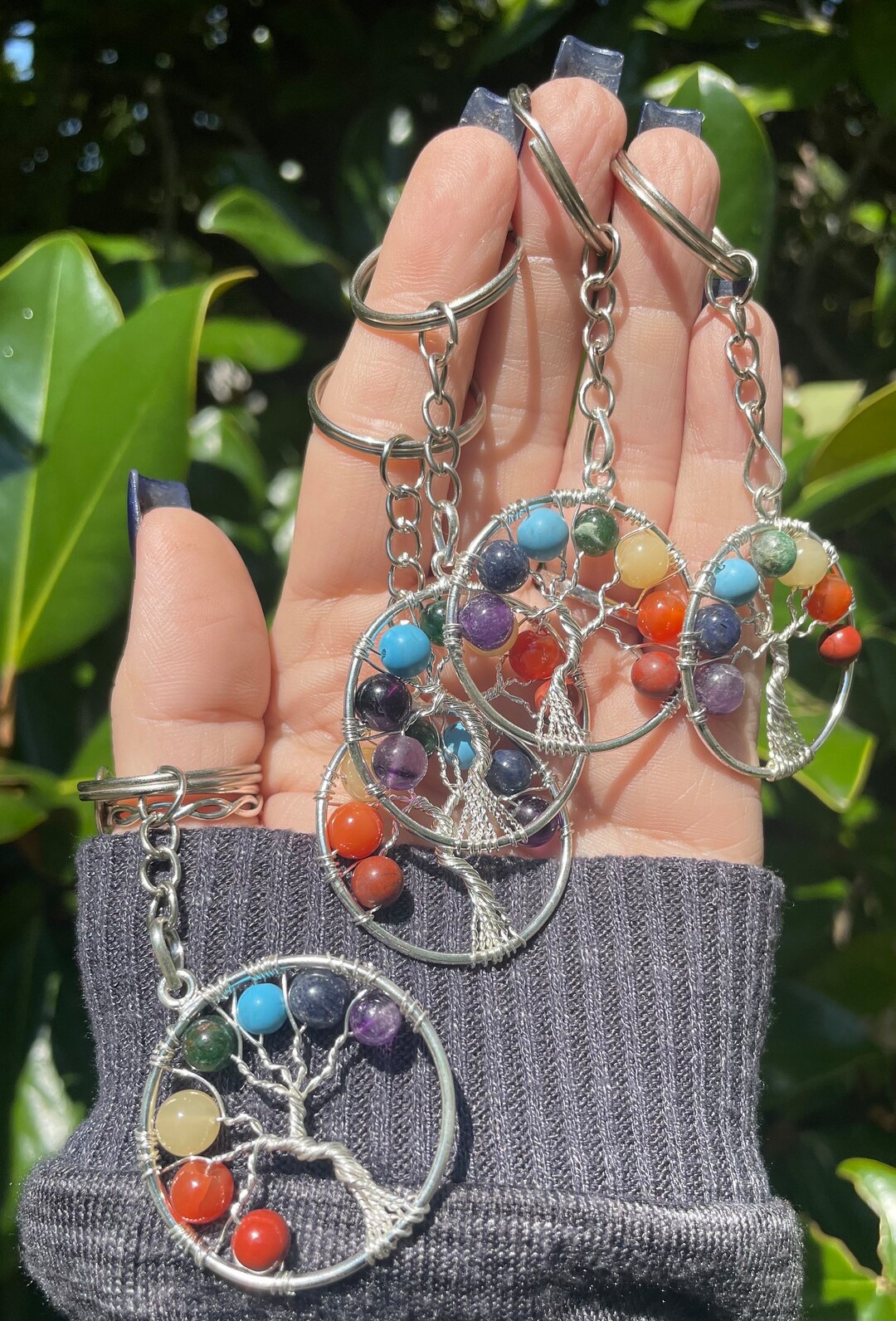 Chakra Tree of Life Key Chain, Chakra Gemstone Beads - Etsy