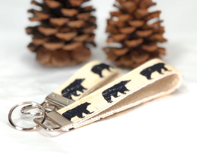 Rustic Black Bear Key Fob Wristlet Bear Key Fob Nature Lover Wristlet ...