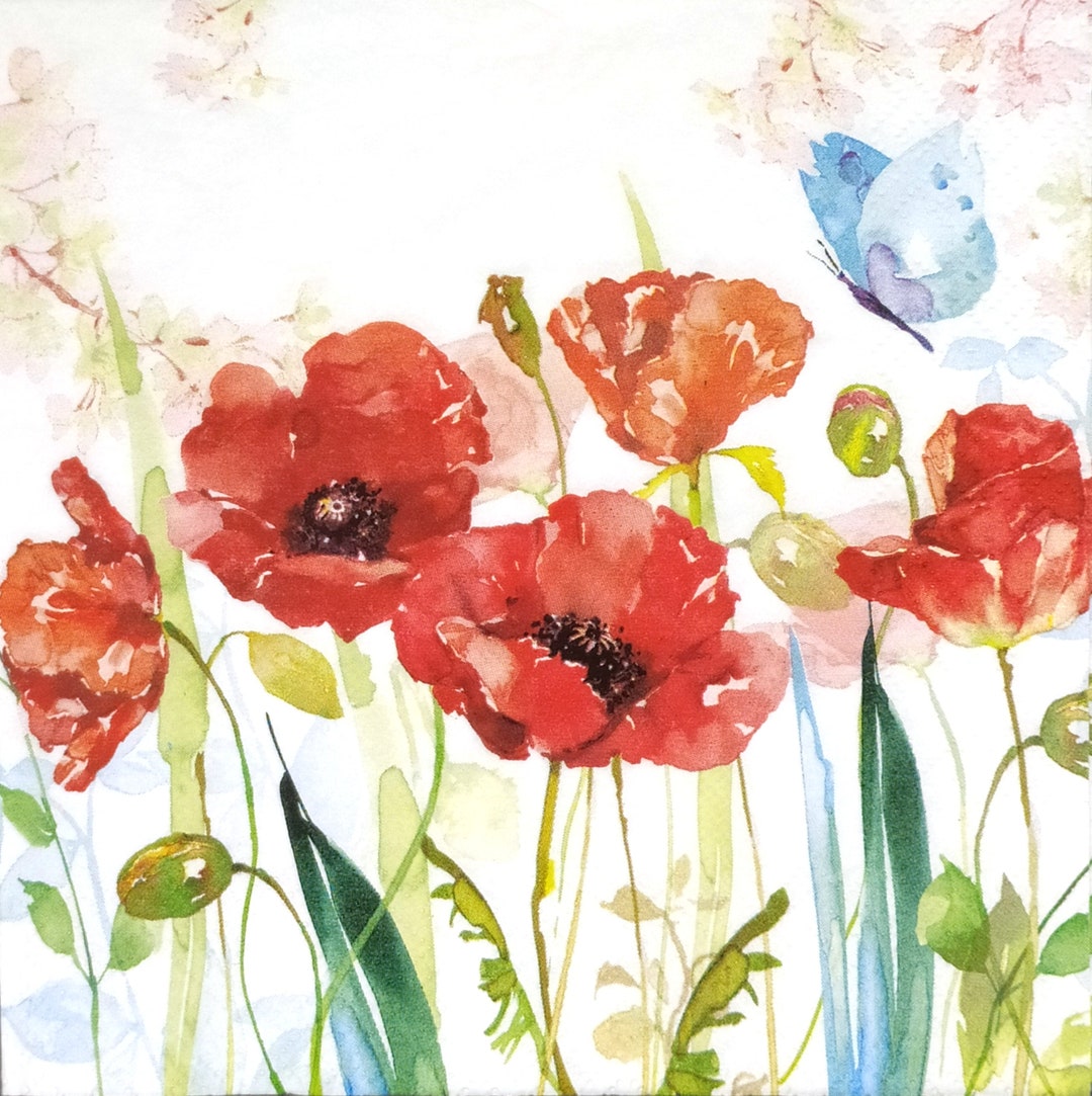 P528# 3 Pieces of Single Paper Napkins for Decoupage, Craft Tissue, Red ...