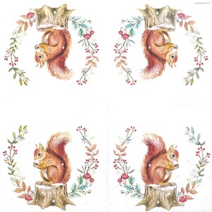 Q393 3 Pieces of Single Paper Napkins for Decoupage, Craft Tissue, Winter Squirrel on Stump With ...