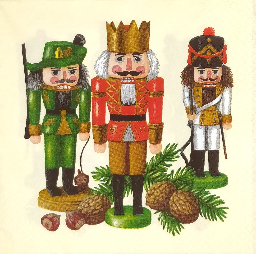 Q763 3 Pieces of Single Paper Napkins for Decoupage, Craft Tissue, Three Christmas Nutcracker ...