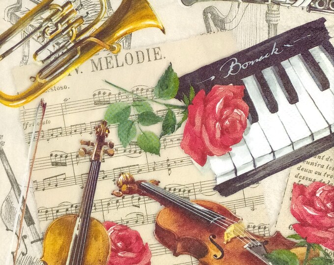 4 Individual Music Decoupage Napkins. Musical Instruments Paper Craft ...