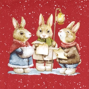 Q512 3 Pieces of Single Paper Napkins for Decoupage, Craft Tissue, Three Hare Rabbit Singing ...