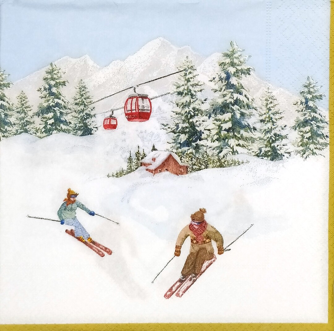 R971# 3 Pieces of Single Paper Napkins for Decoupage, Craft Tissue, Winter Snowy Landscape With ...